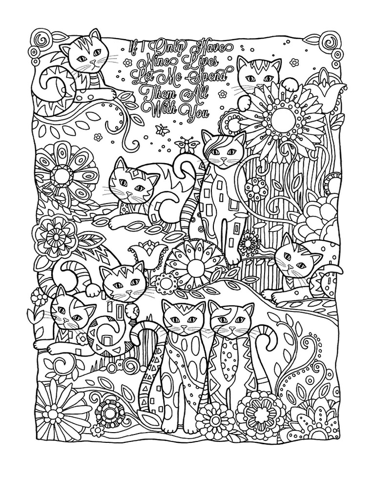 Mindfulness Colouring Sheets PDF Cute Cats Playing | PDF