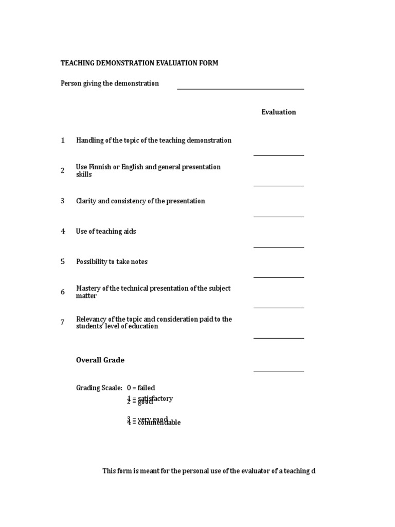 Teaching Demonstration Evaluation Form: Overall Grade | PDF | Career ...