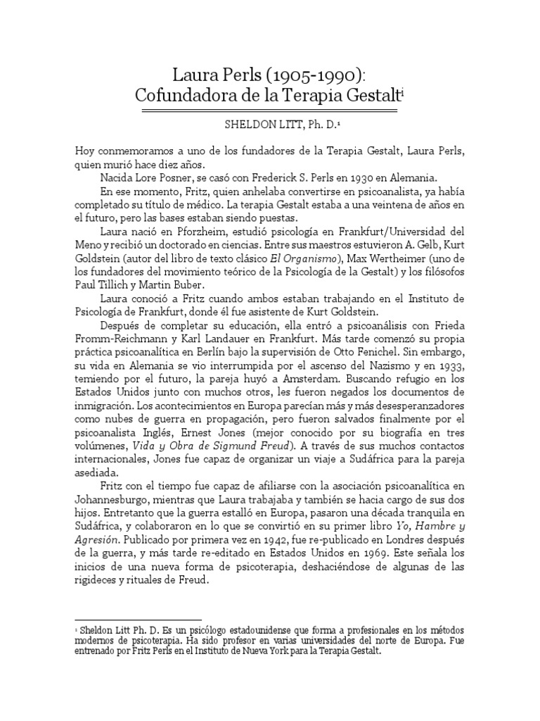 Laura Perls 1905-1990 Cofundadora de La PDF | PDF | Terapia Gestalt ...
