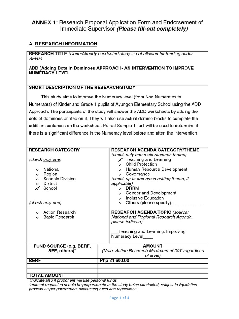 ANNEX 1: Research Proposal Application Form and Endorsement of | PDF | Thesis | Academic Degree