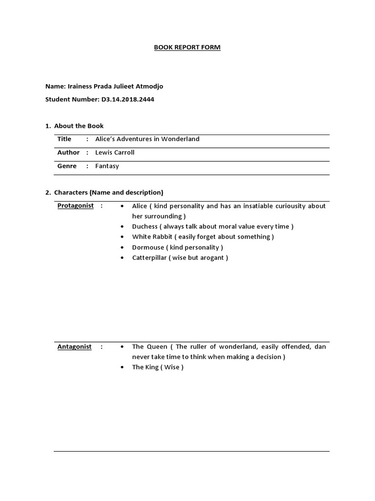 Alice's Adventures in Wonderland Report | PDF | Mystery, Thriller ...