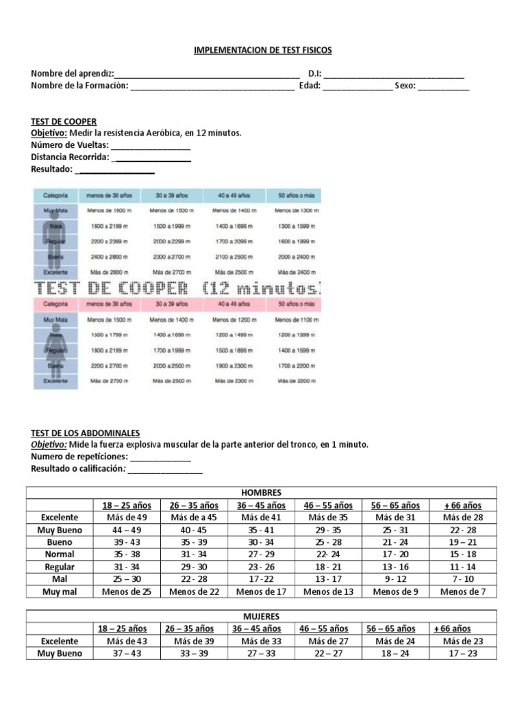 Formato de Test Fisicos | PDF | Deportes