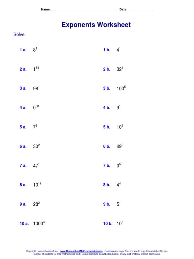 Exponents Worksheet: Solve | Download Free PDF | Copyright Law | Law