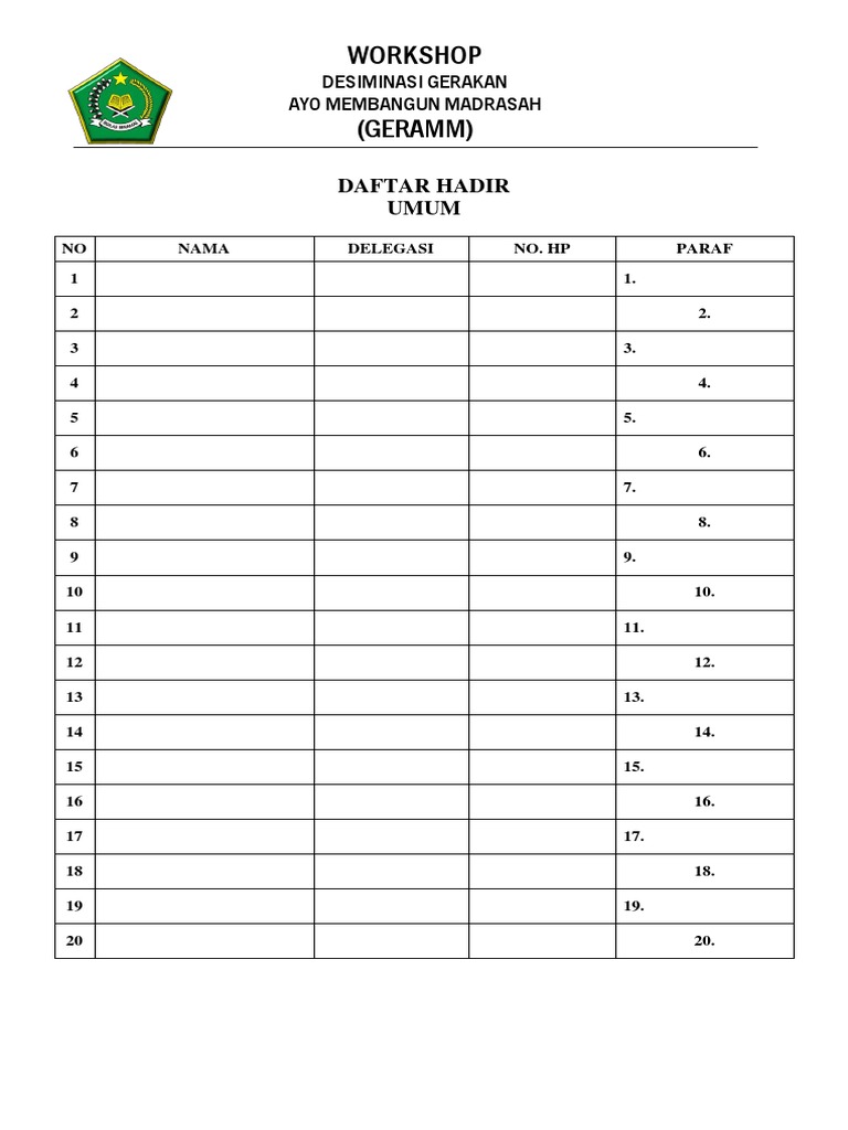 Daftar Hadir Workshop GERAMM | PDF