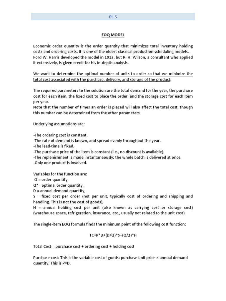 Eoq Model | PDF | Business | Economics