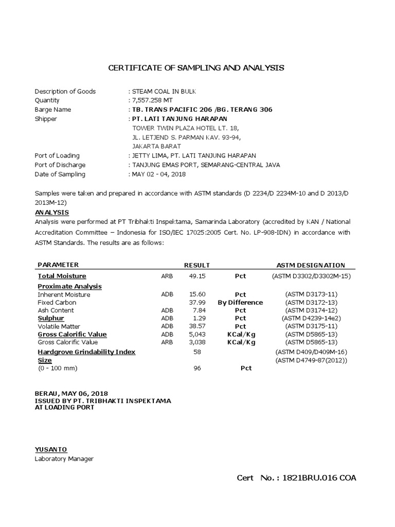 Draft Certificates Bg. Terang 306 - 7,557. 258mt Mt-2 | PDF | Cargo ...