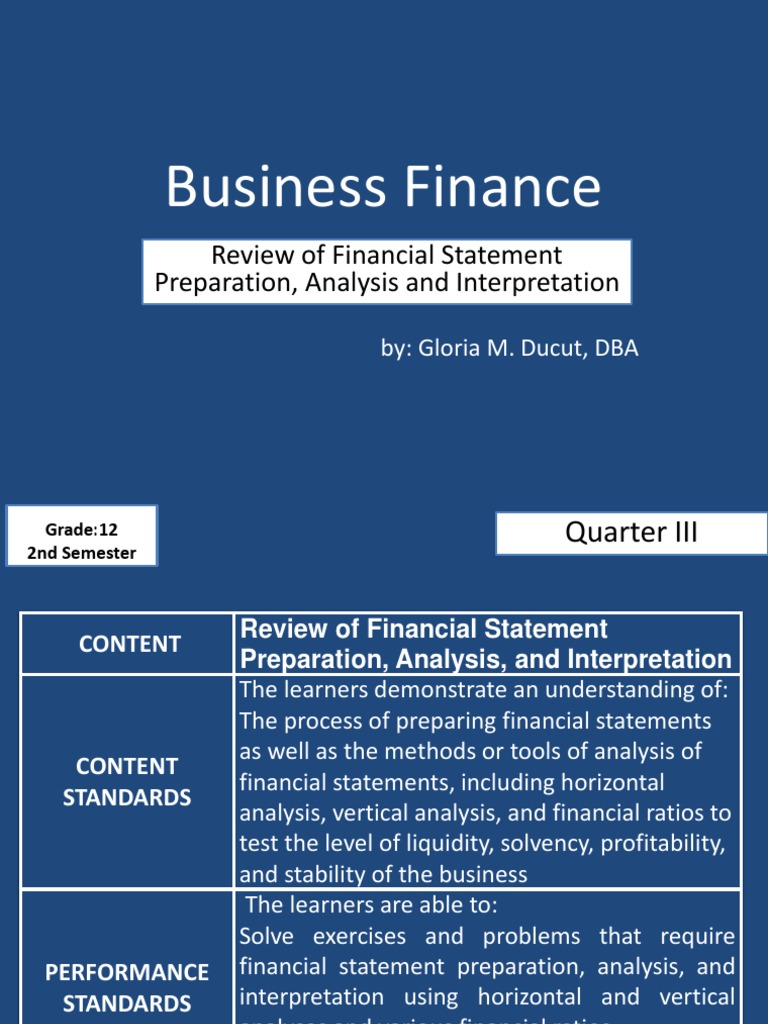 Business Finance: Review of Financial Statement Preparation, Analysis ...