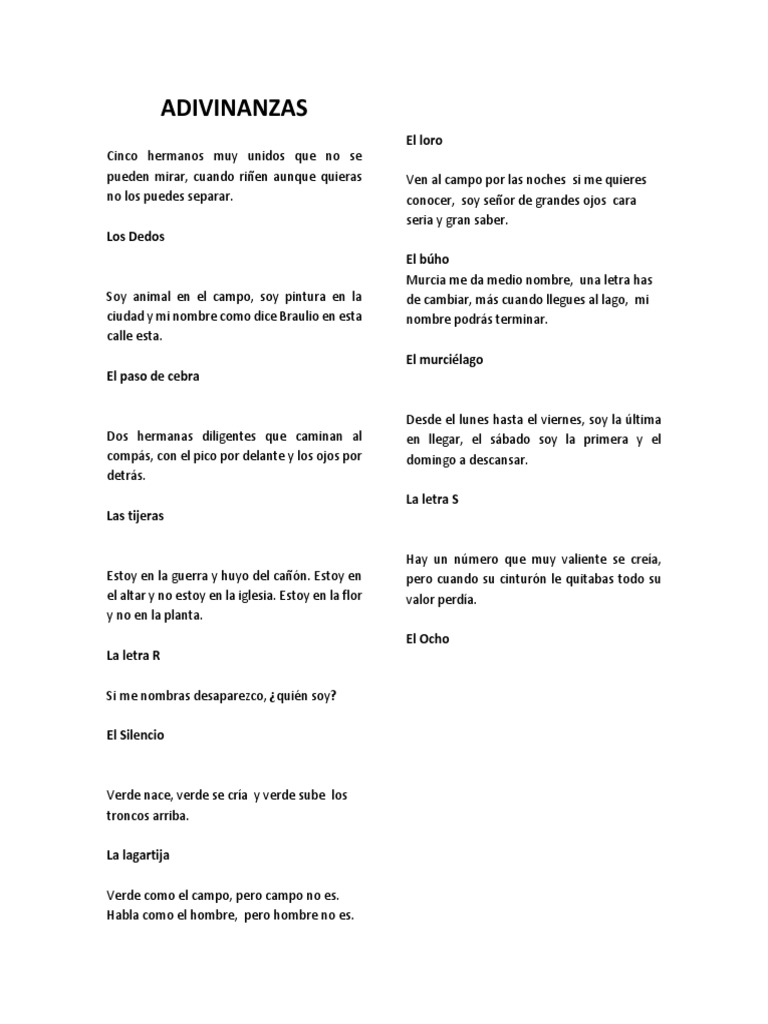 Adivinanzas, Refranes, Chistes, Bombas, Trabalenguas | PDF