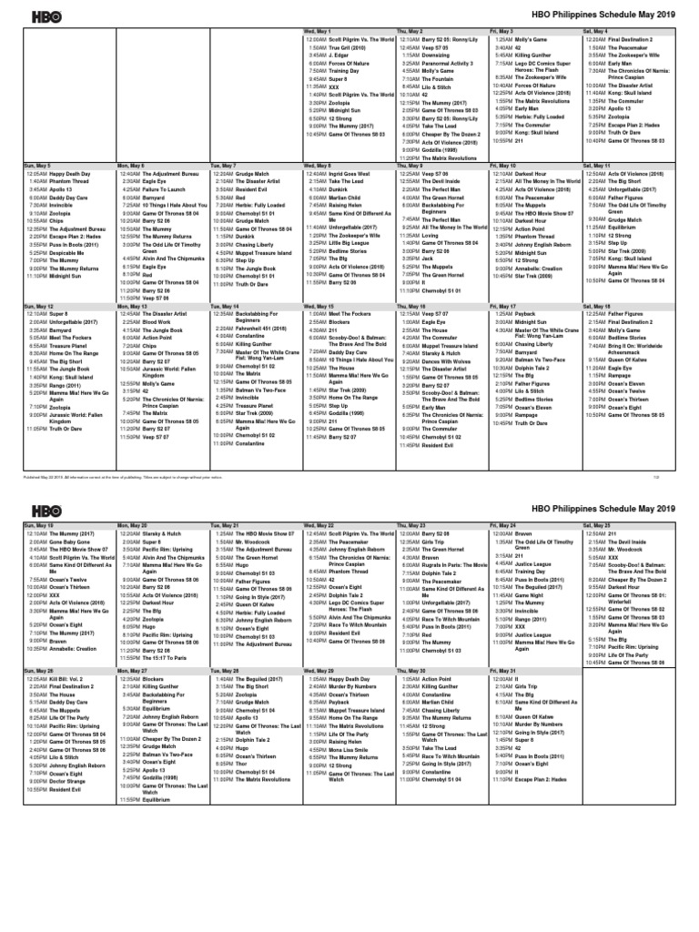 Hbo Schedule | PDF