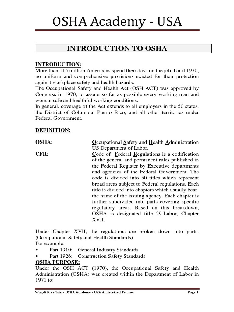 1-Introduction To OSHA | Download Free PDF | Occupational Safety And ...
