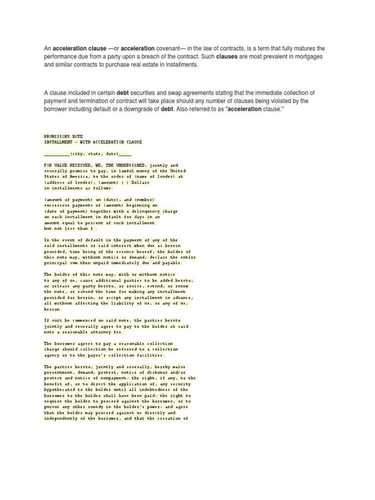 Acceleration Clause | PDF | Promissory Note | Money