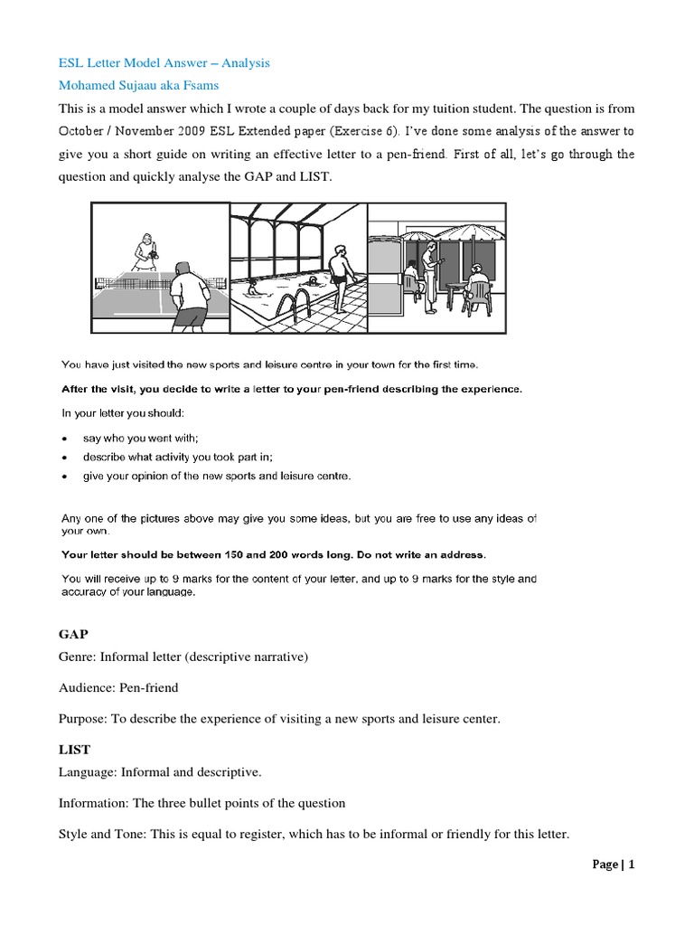 ESL Letter Model Answer - Analysis | PDF | Question | Human Communication