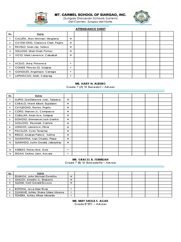 2019 2020 Mass Dance Attendance Sheet | PDF