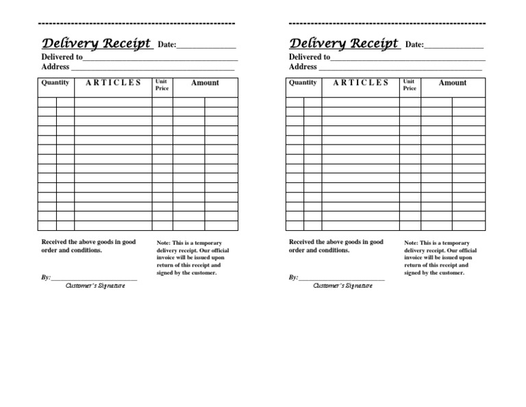 Temporary Delivery Receipt Template | PDF