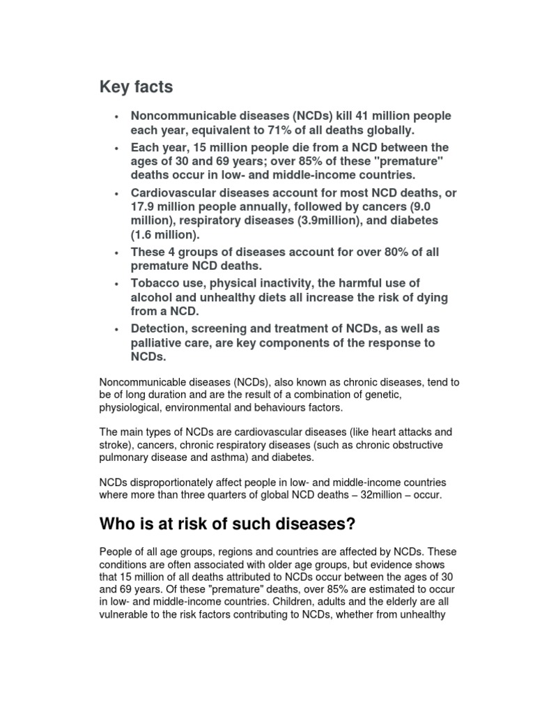 Key Facts: Who Is at Risk of Such Diseases? | PDF | Non Communicable ...