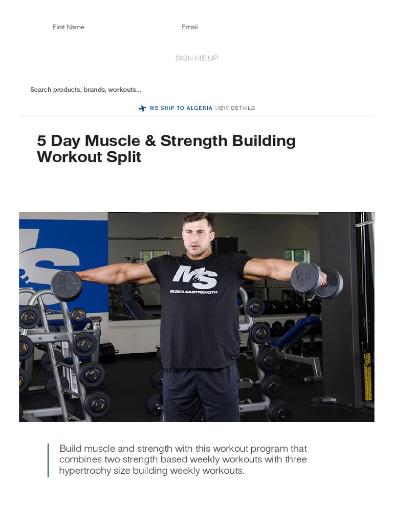 5 Day Muscle & Strength Building Workout Split | Download Free PDF ...