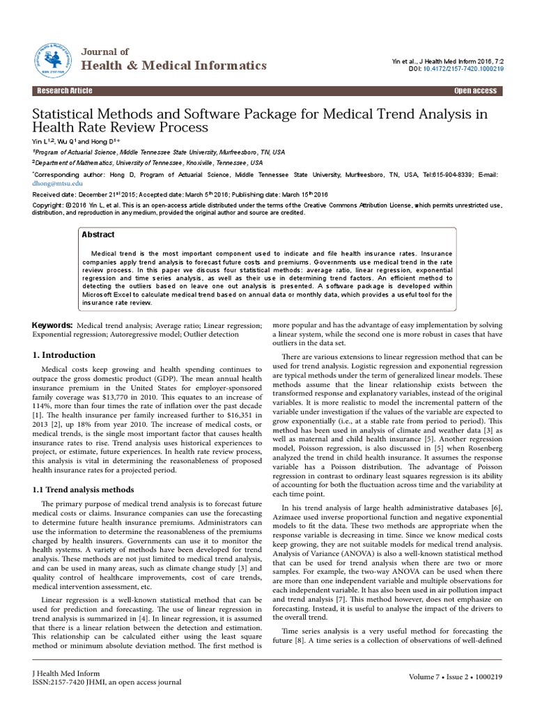 Statistical Methods and Software Package For Medical Trend Analysis Inhealth Rate Review Process ...