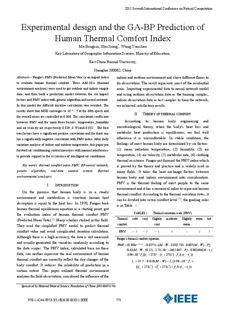 Experimental Design and The GA-BP Prediction of Human Thermal Comfort ...
