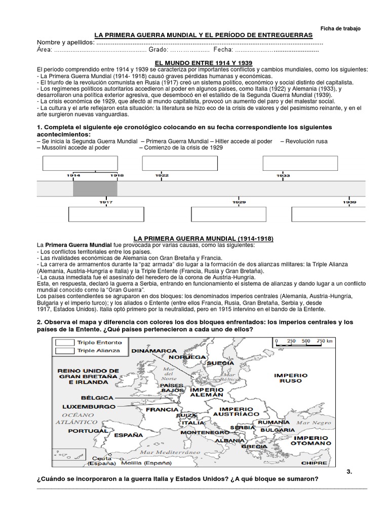 La Primera Guerra Mundial Ficha de Trabajo | PDF | Alemania nazi ...