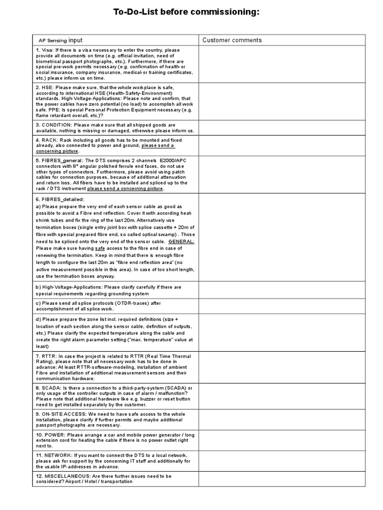 Checklist Before Commissioning-Chart | PDF | Scada | Electrical Connector