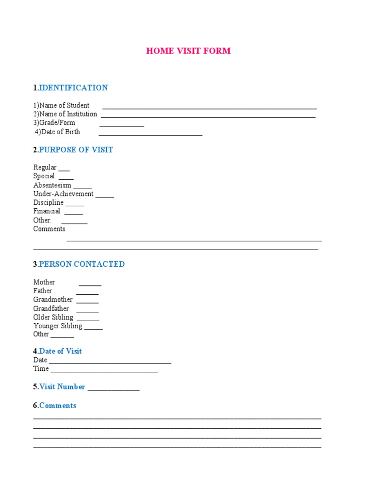 Home Visit Form: Identification | PDF