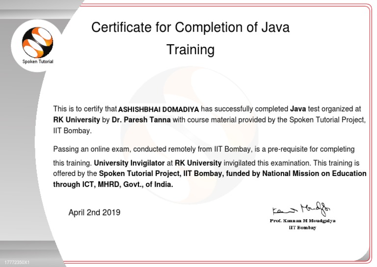 Certificate For Completion of Java Training | PDF