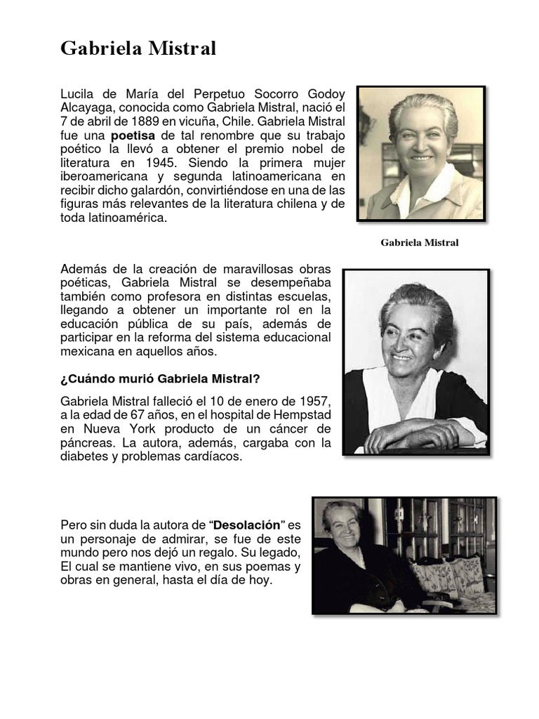 Biografía de Gabriela Mistral | PDF | Poesía | Ficción general