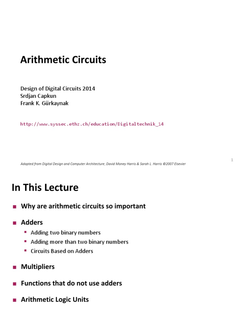 Arithmetic Circuits Design Of Digital Circuits 2014 Srdjan Capkun Frank K Gürkaynak Pdf 