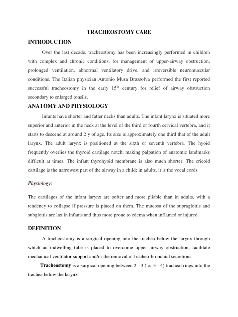 Tracheostomy Care: Physiology | PDF | Larynx | Respiratory Tract