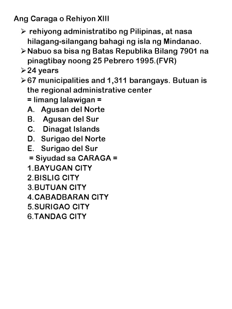Ang Caraga o Rehiyon XIII | PDF