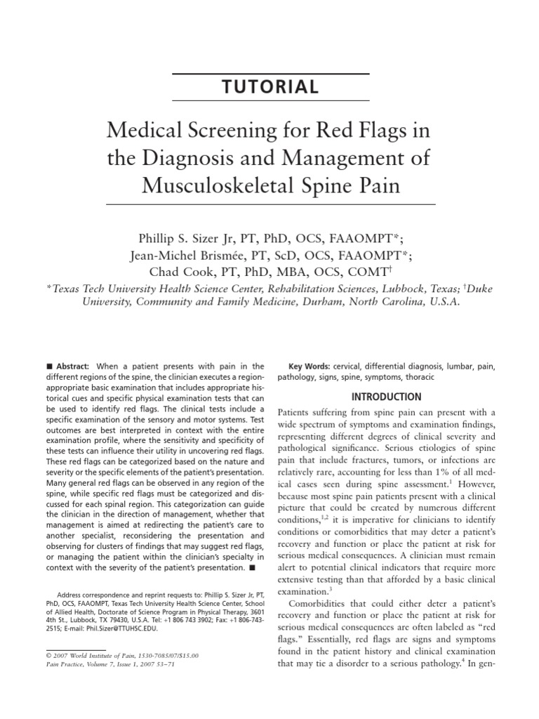 Medical Screening For Red Flags in The Diagnosis and Management of ...