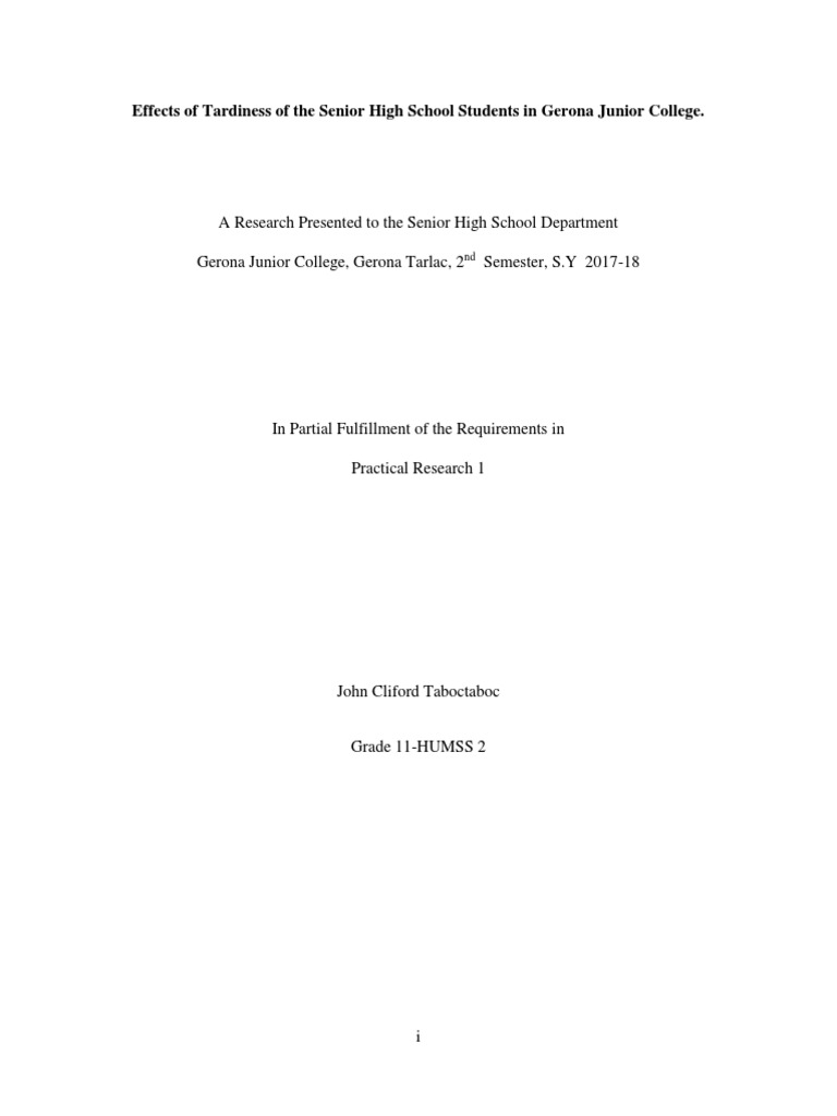 Effects of Tardiness of The Senior High School Students in Gerona ...