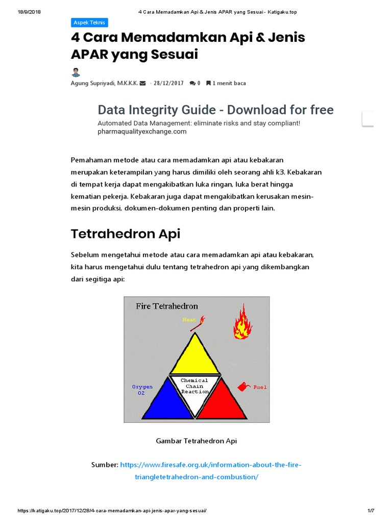 4 Cara Memadamkan API & Jenis APAR Yang Sesuai - Katigaku - Top | PDF