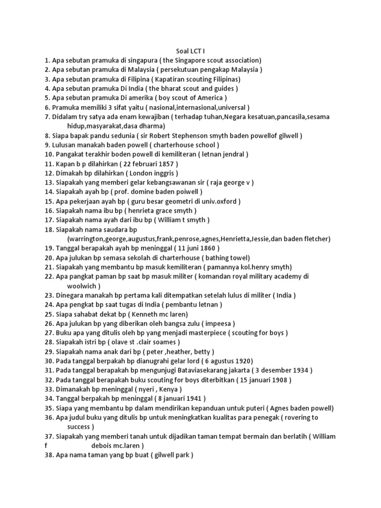 Soal LCT Pramuka | PDF