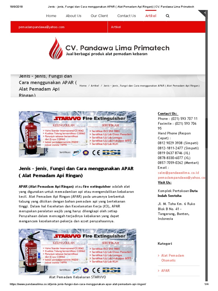 Jenis - Jenis, Fungsi Dan Cara Menggunakan APAR (Alat Pemadam API Ringan) - CV. Pandawa Lima ...