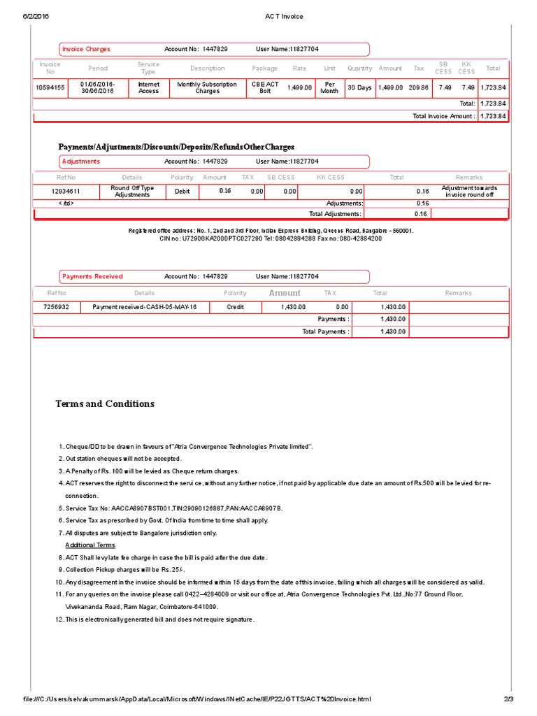 ACT Invoice | PDF | Invoice | Payments