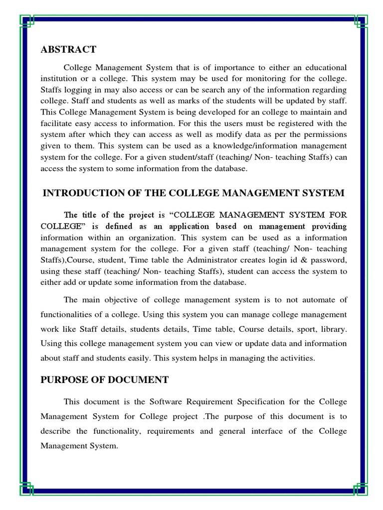 College Management System Synopsis | PDF | User (Computing) | Databases