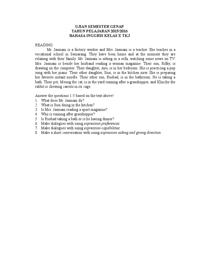 Ujian Semester Bahasa Inggris | PDF