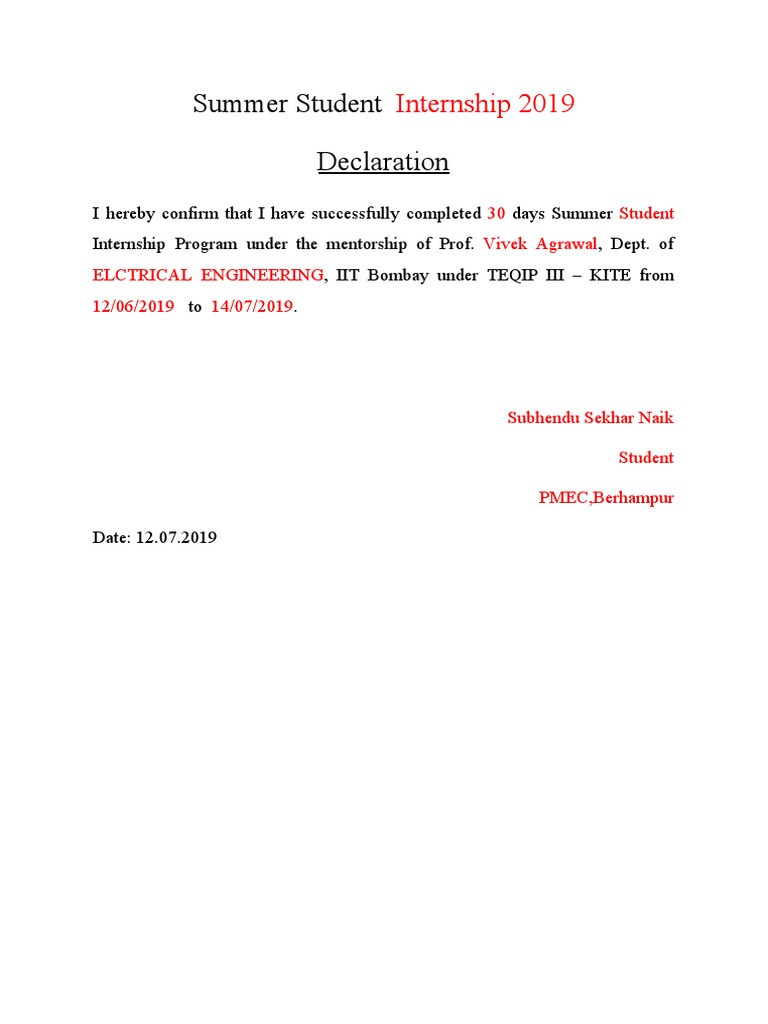Intern Declaration PDF | PDF | Technology & Engineering