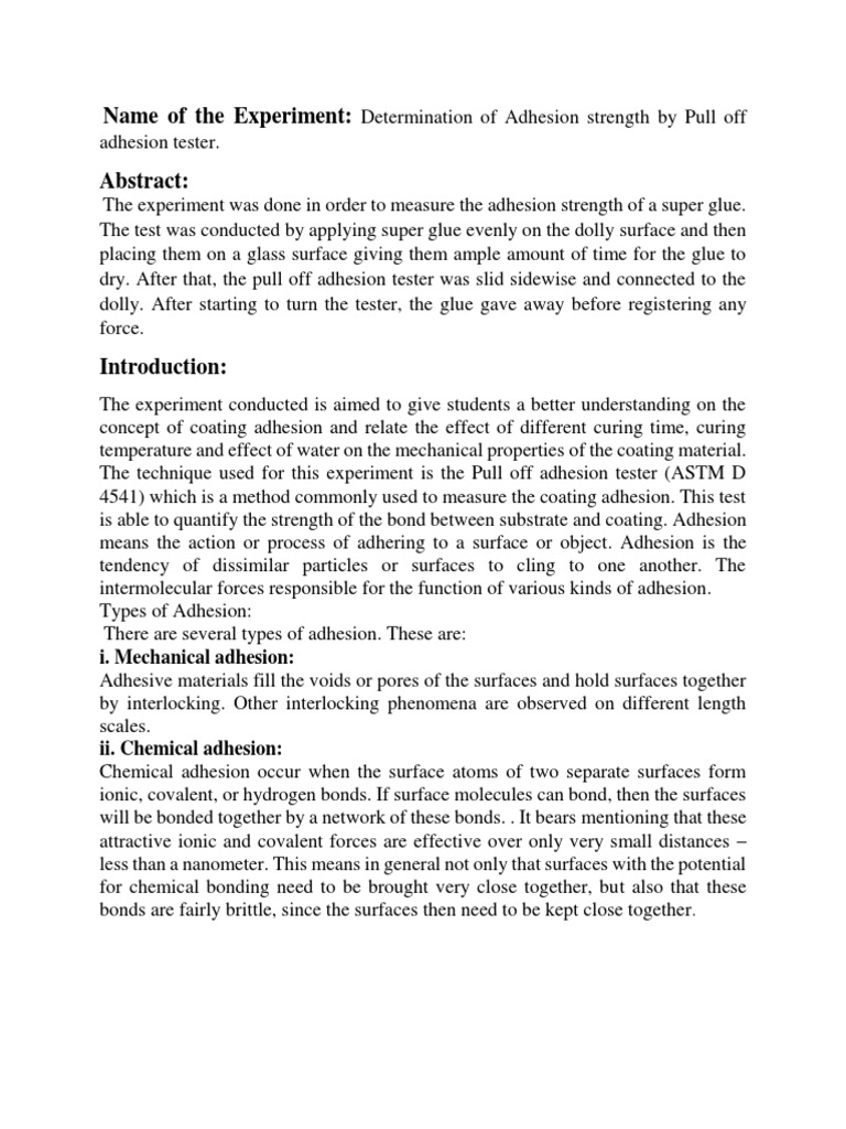 Name of The Experiment:: I. Mechanical Adhesion | PDF | Adhesion | Adhesive