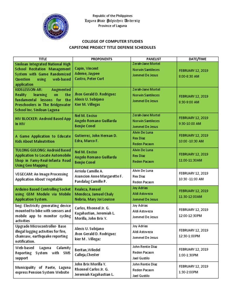 BSIT Title Defense Schedules1 | PDF | Mobile Technology | Digital ...