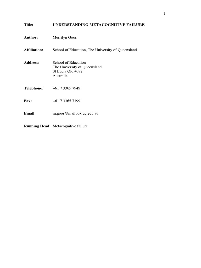 JMB Meta Failure | PDF | Metacognition | Area