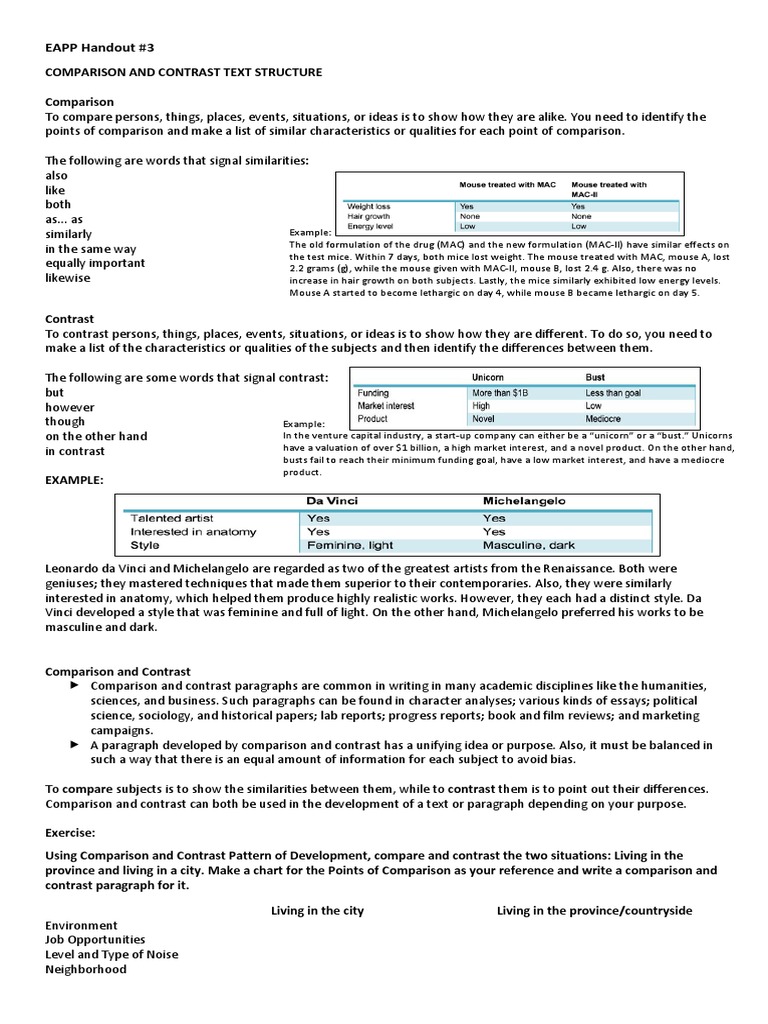 EAPP Handouts Comparison and COntrast | PDF | Mouse | Science