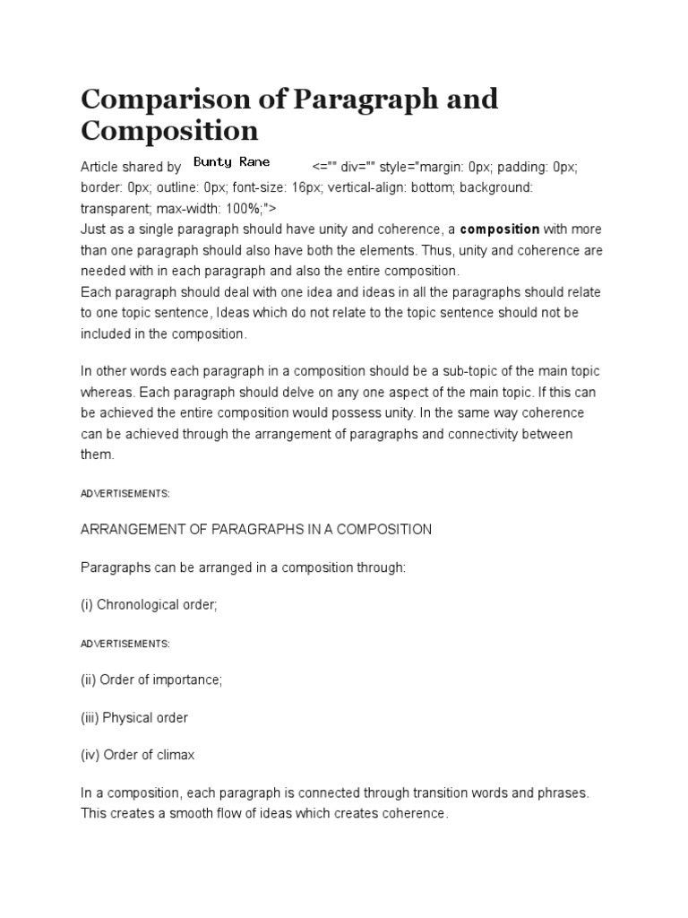 Comparison of Paragraph and Composition | PDF