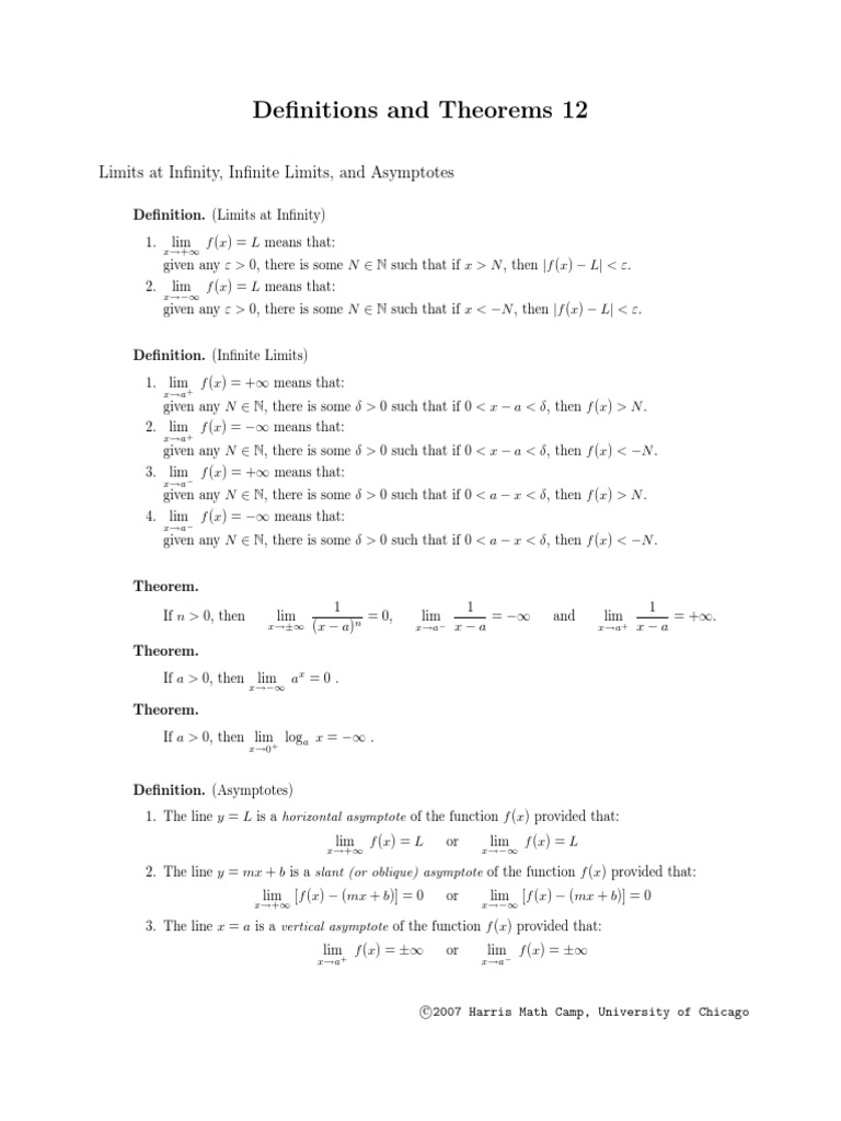 Theorems On Limits at Infinity | PDF | Asymptote | Mathematical Analysis