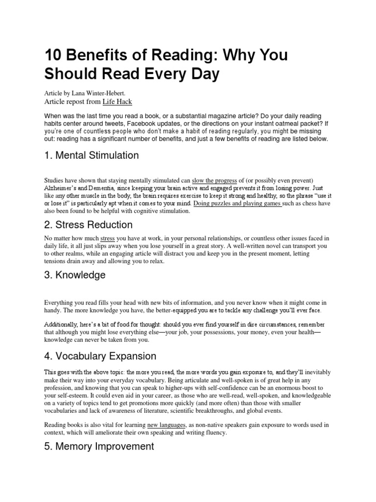 10 Benefits of Reading | Download Free PDF | Vocabulary | Attention