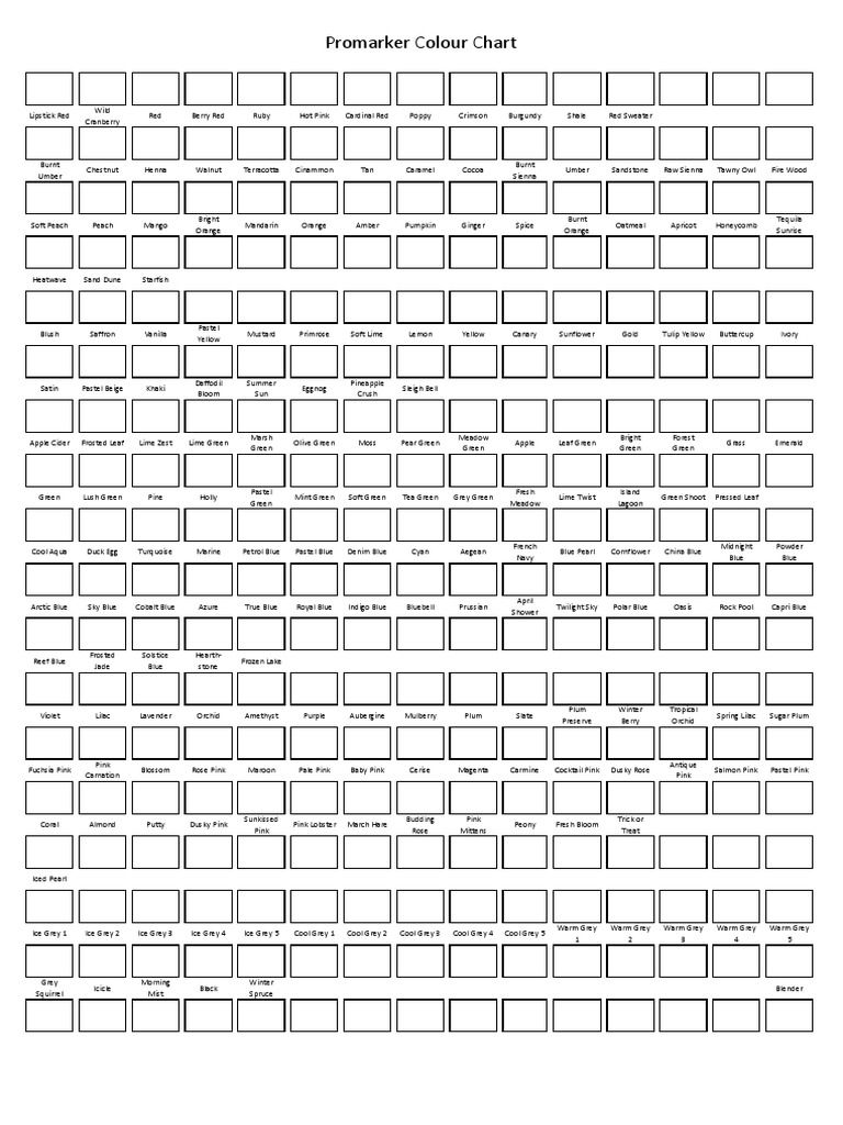 Promarker Colour Chart Template | PDF | Blue | Color
