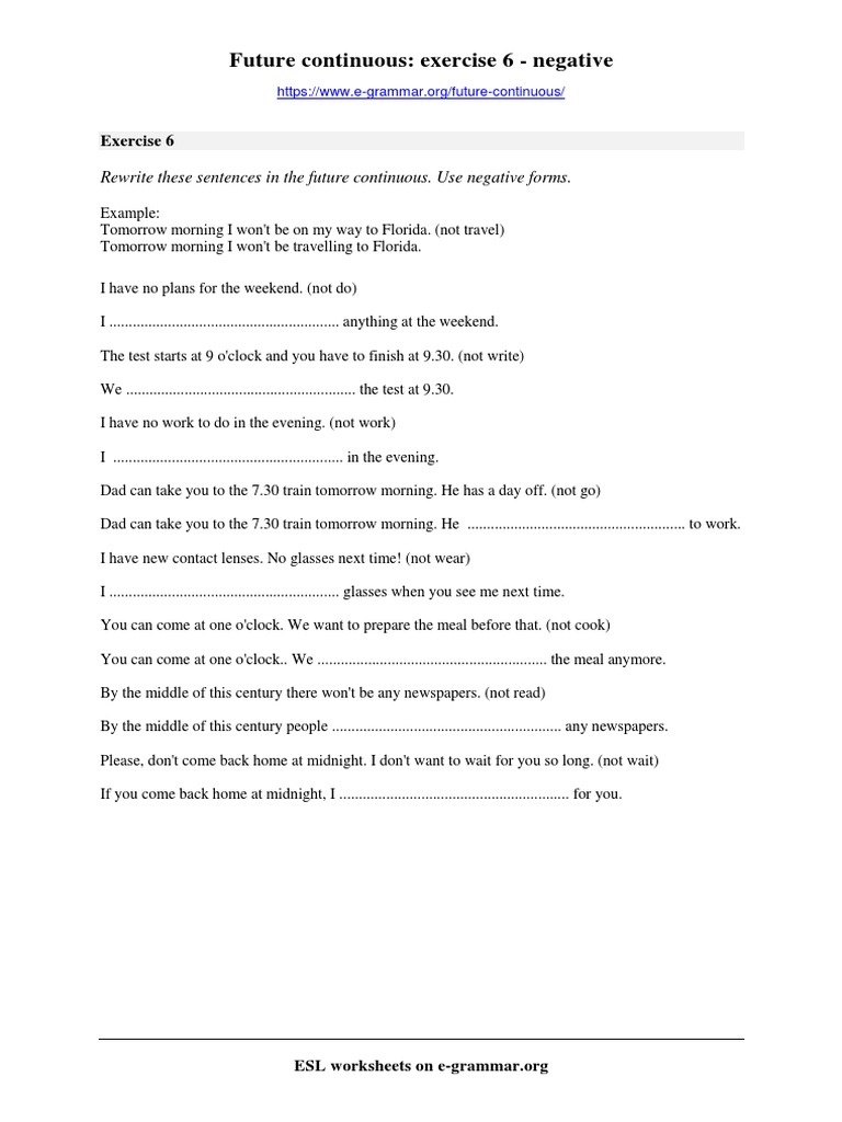 Future Continuous - Negative 2 | PDF