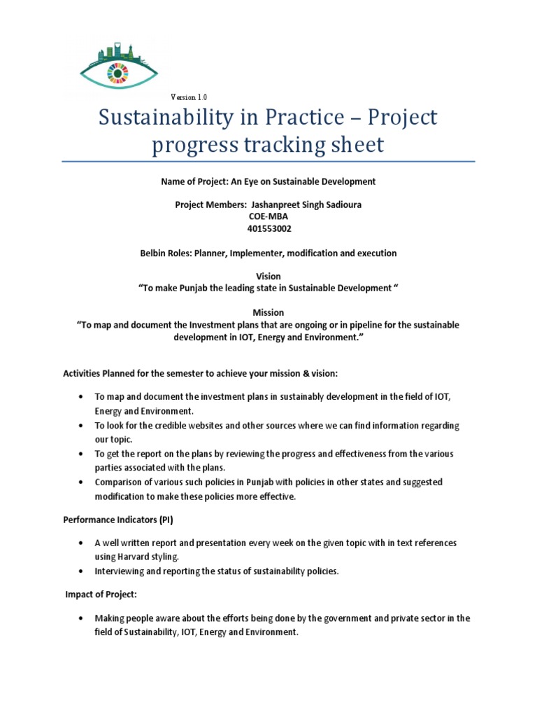 Sip Project Tracking Report Version1 Jashanpreet | PDF | Sustainable ...