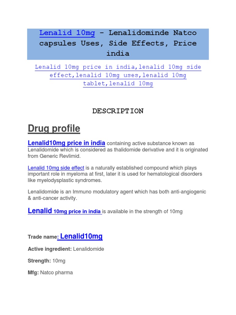 Lenalid 10mg - Lenalidominde Natco Capsules Uses, Side Effects, Price ...